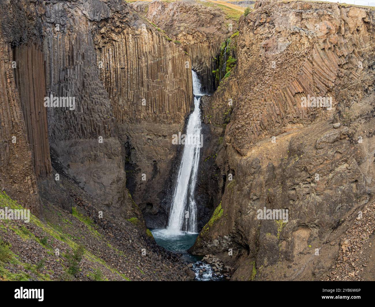 Litlanesfoss waterfall, hexagonal basalt columns, Iceland Stock Photo ...