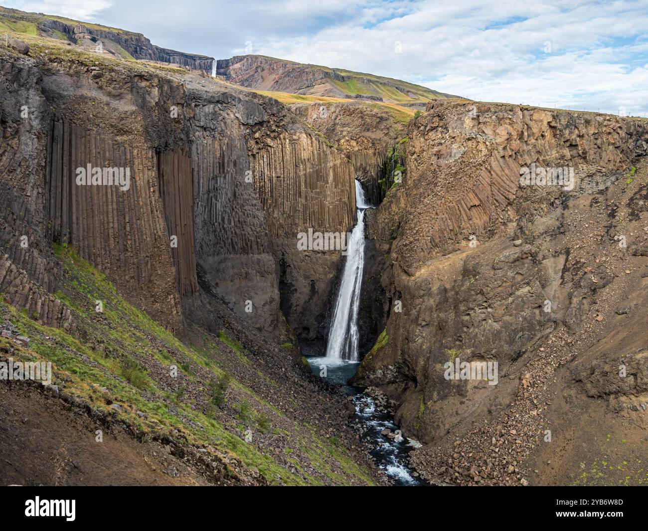 Litlanesfoss waterfall, hexagonal basalt columns, Iceland Stock Photo ...
