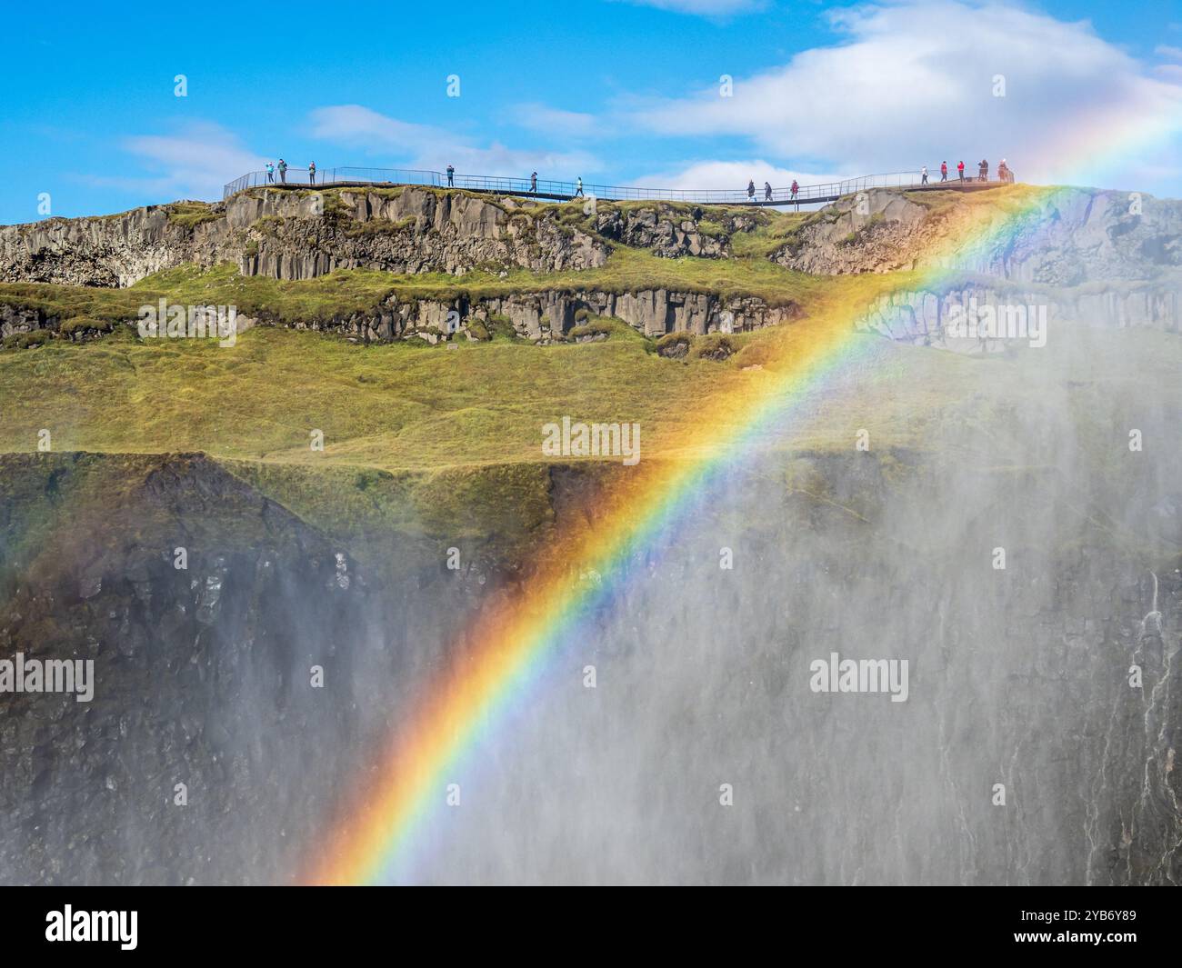 Water veil and rainbow, waterfall Dettifoss, east side, Iceland Stock ...