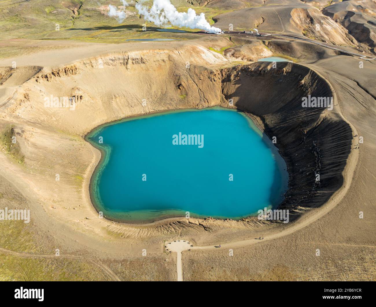 Aerial view of blue lake in the Viti volcano crater at Krafla power ...
