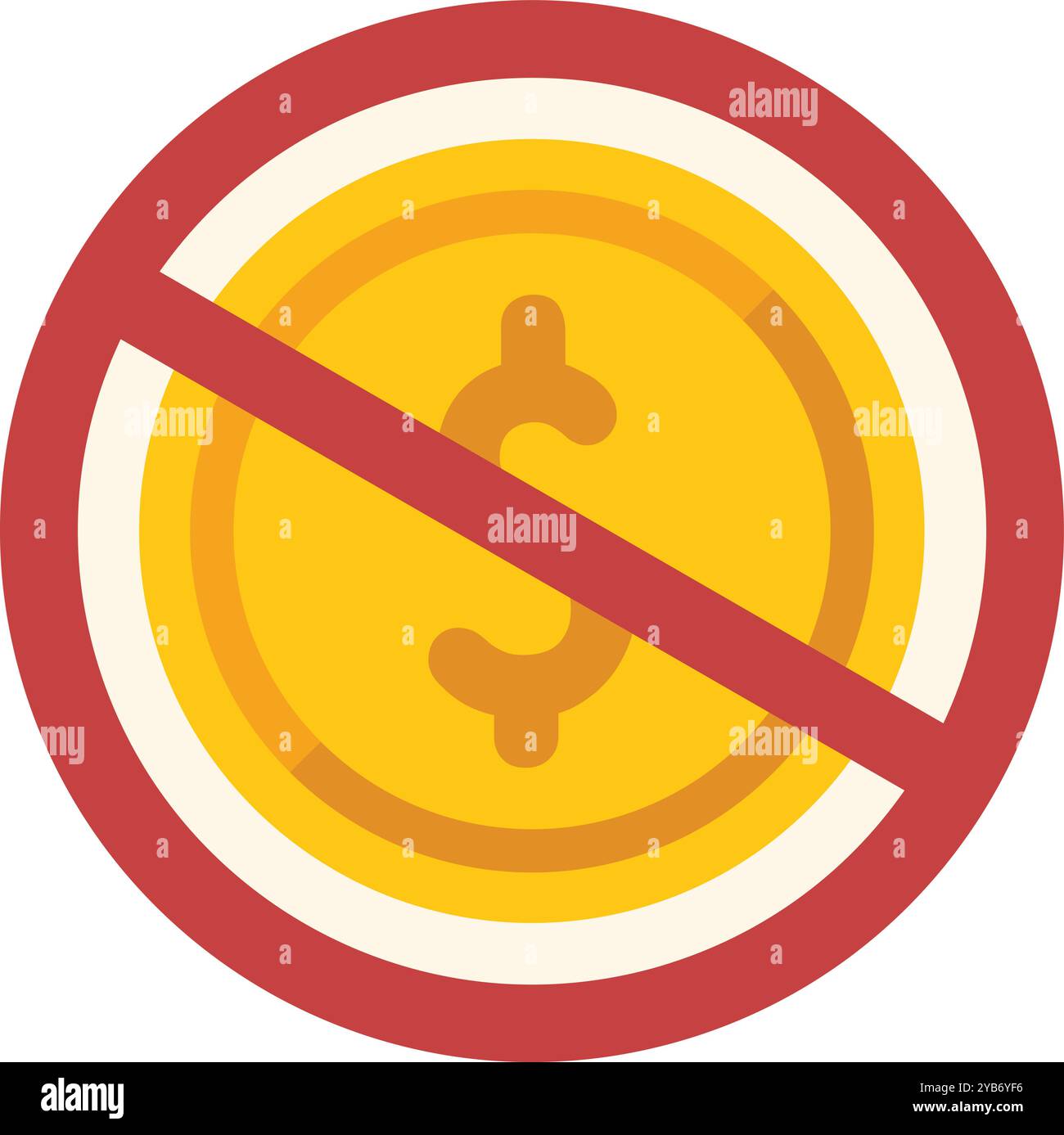 Red prohibition sign crossing out gold dollar coin representing free of ...
