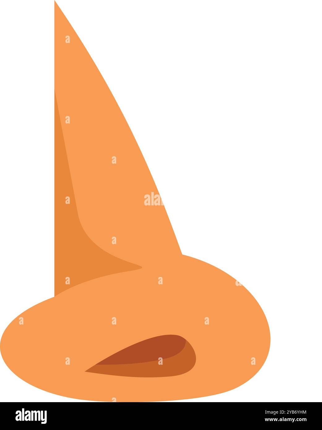 Cartoon big orange nose with pointy tip is smelling something stinky, isolated on white ...