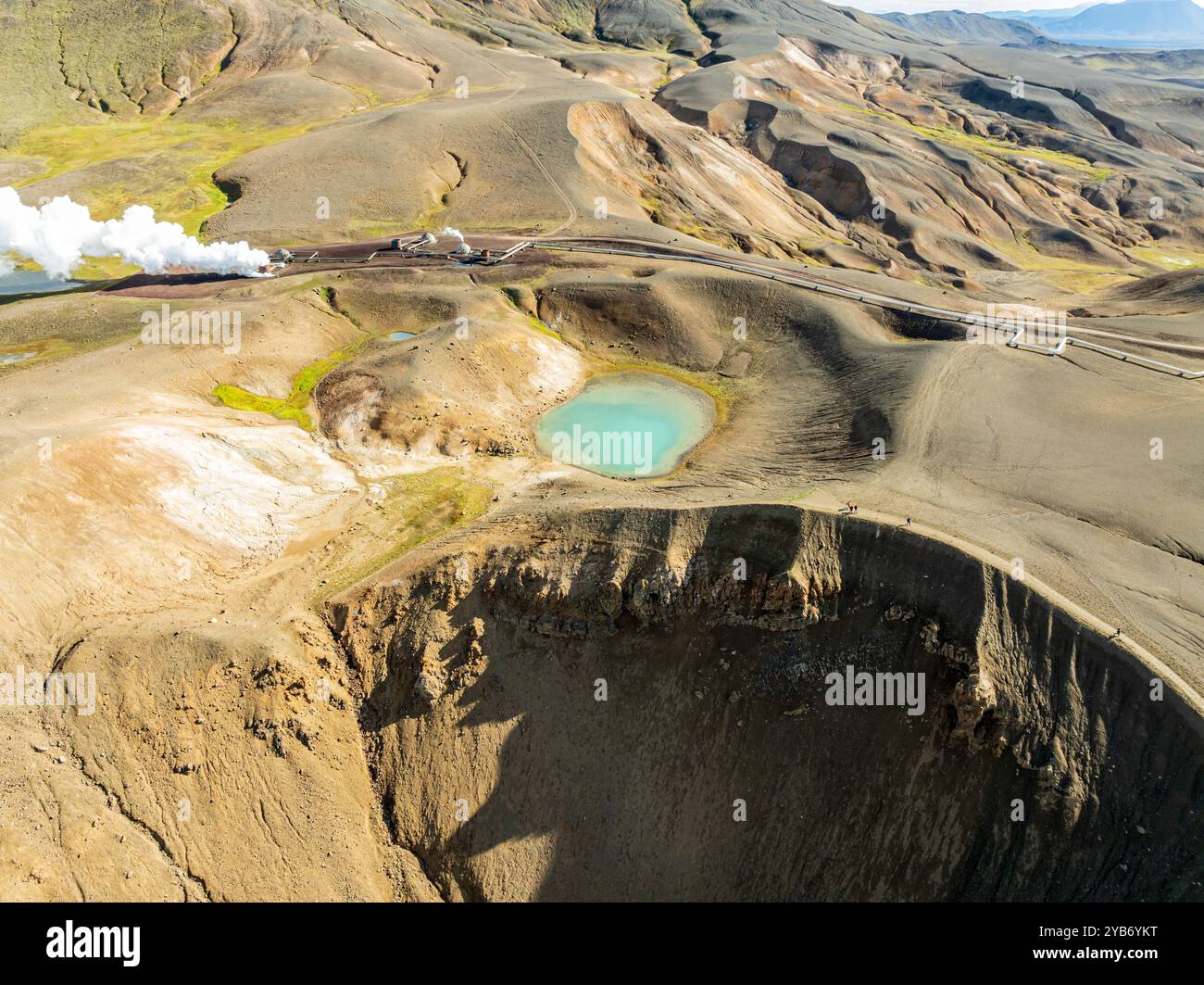 Aerial view of blue lake in the Viti volcano crater at Krafla power ...