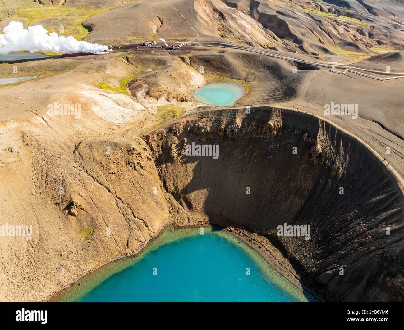 Aerial view of blue lake in the Viti volcano crater at Krafla power ...