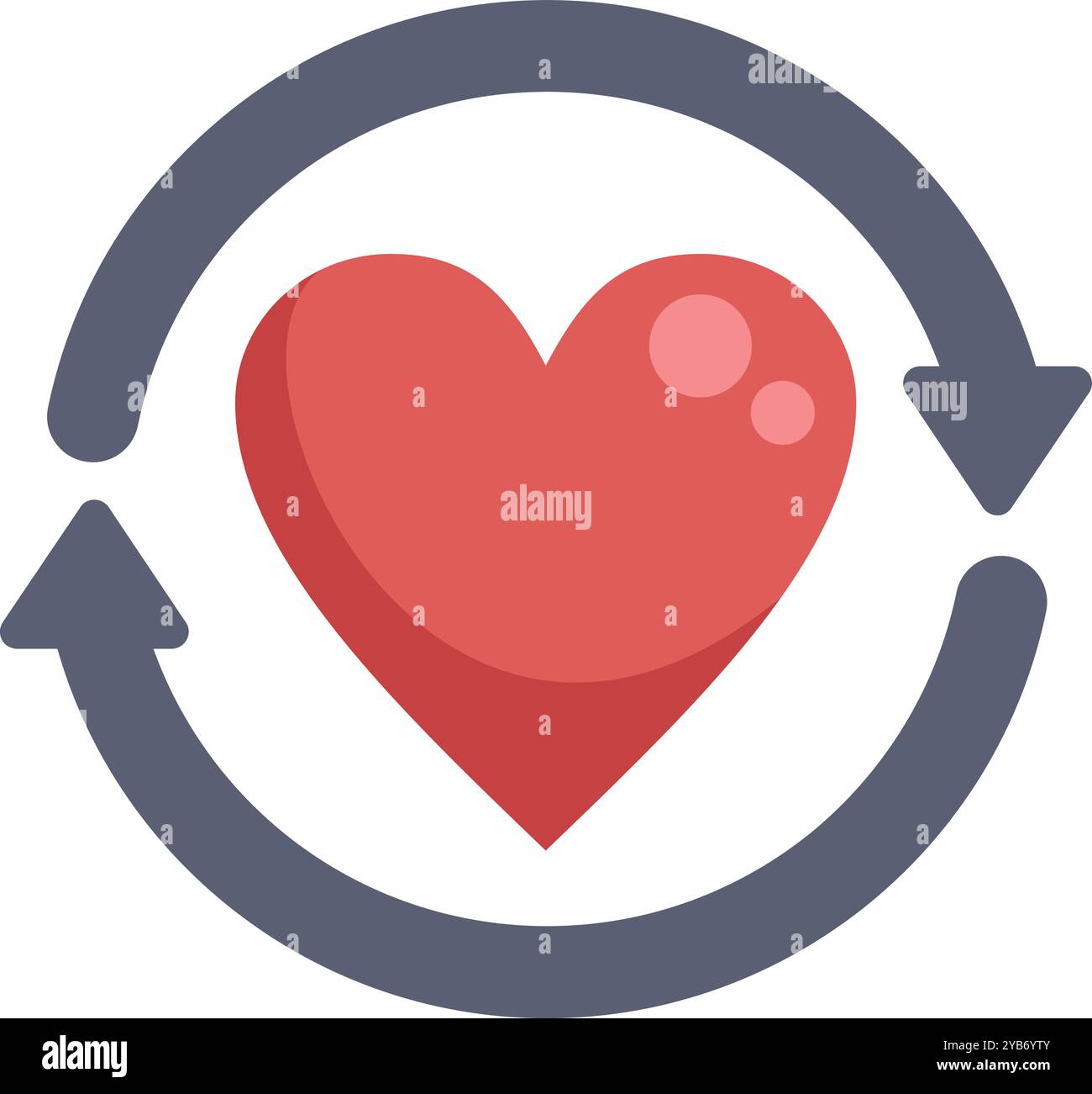 Red heart is circulating inside a circle with two arrows, one pointing ...
