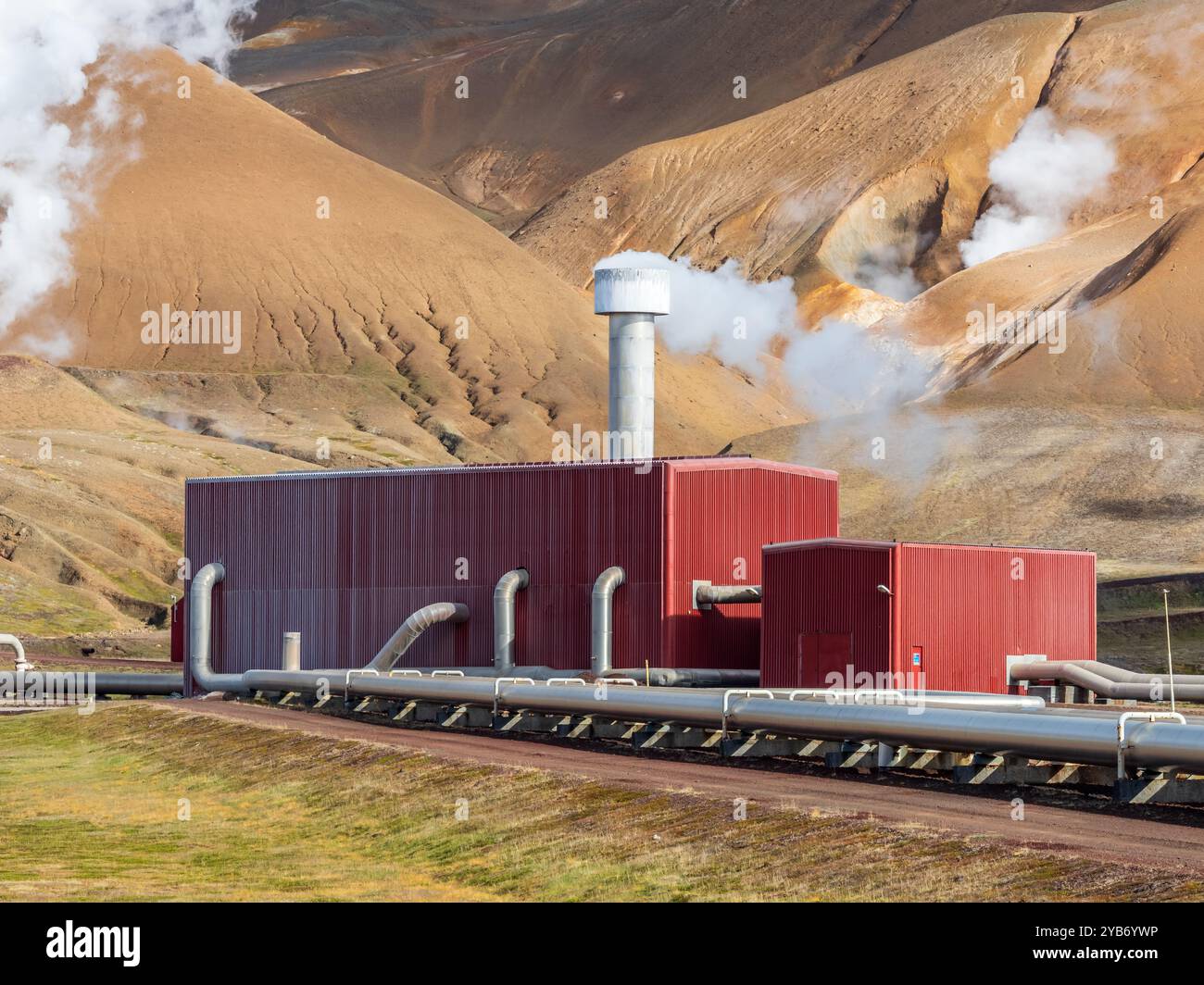 Krafla power plant, pipelines, geothermal energy, Myvatn region ...