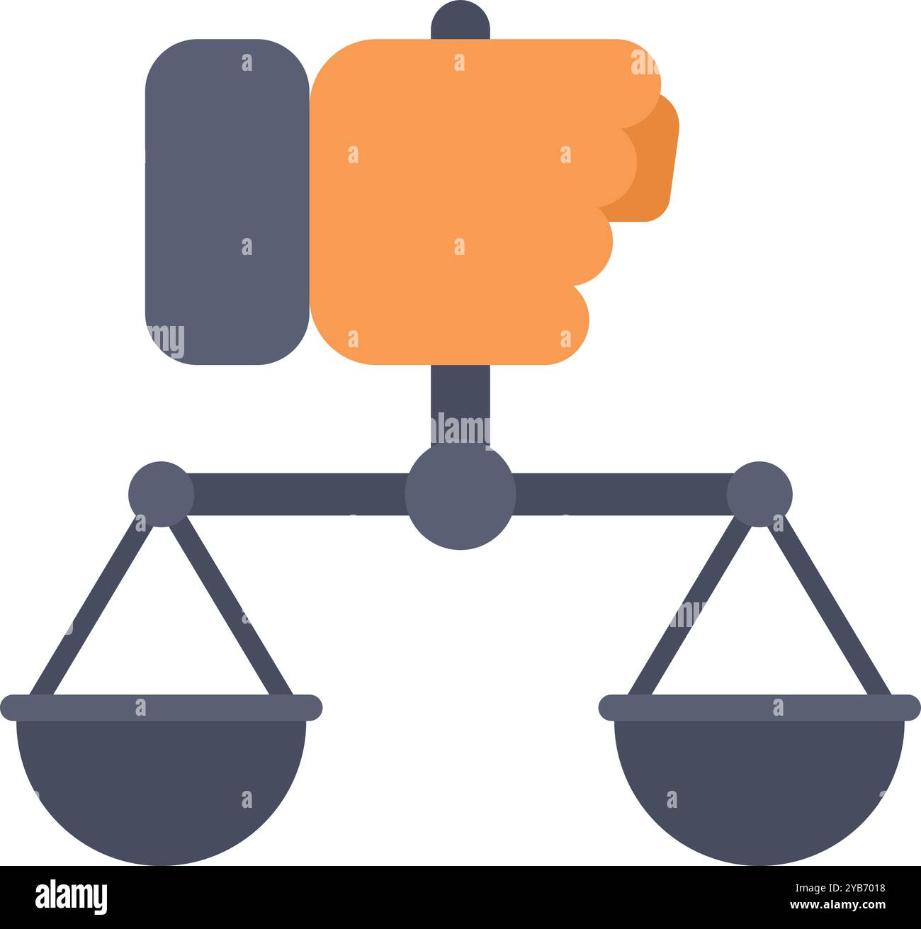 Imbalance on justice scale with hand pointing down on one side ...