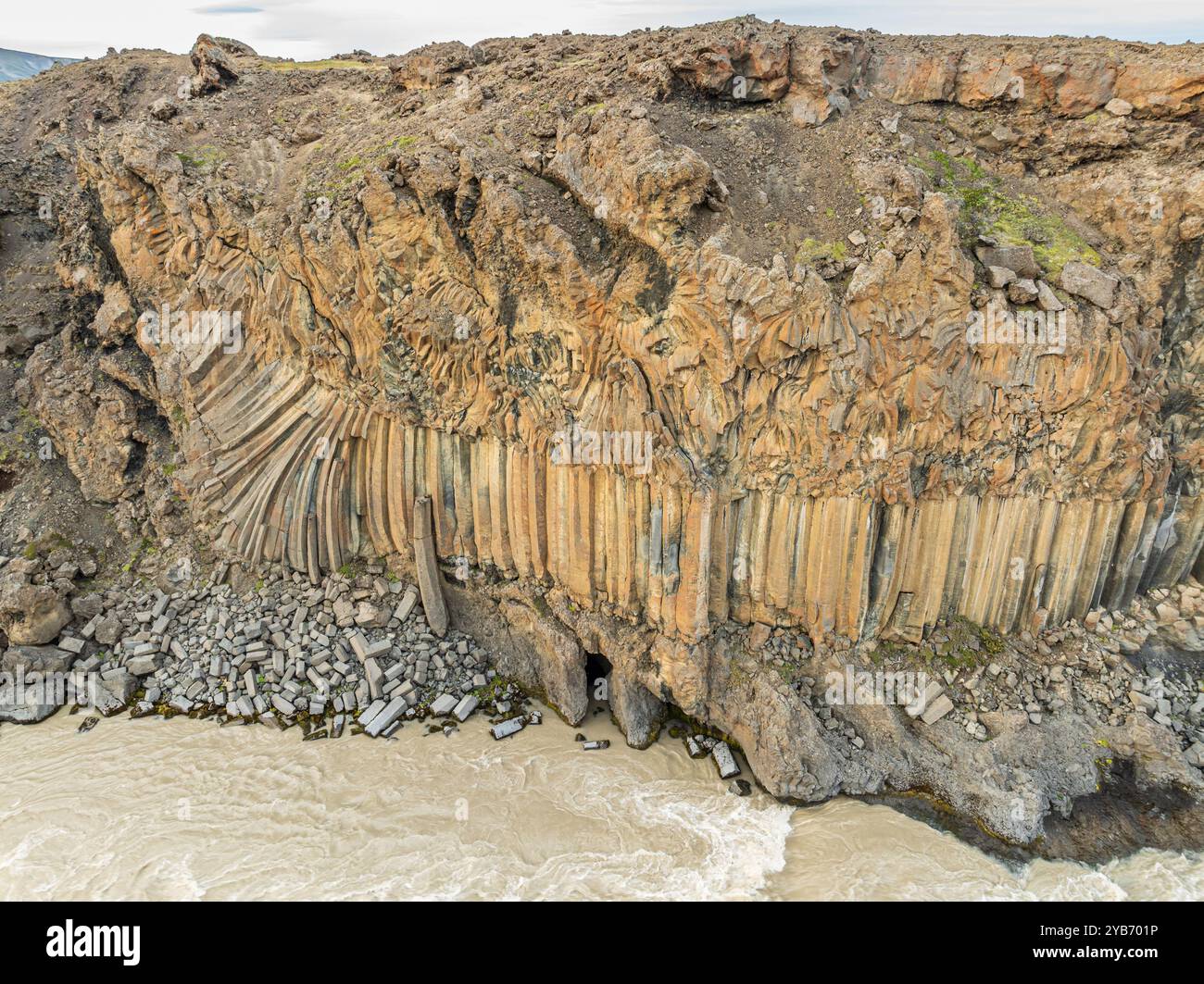 Gorge below waterfall Aldeyarfoss, river Skjálfandafljót flows along ...