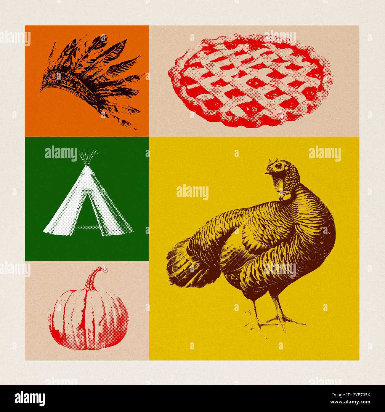 Poster. Contemporary art collage. Symbols of Thanksgiving like corn ...