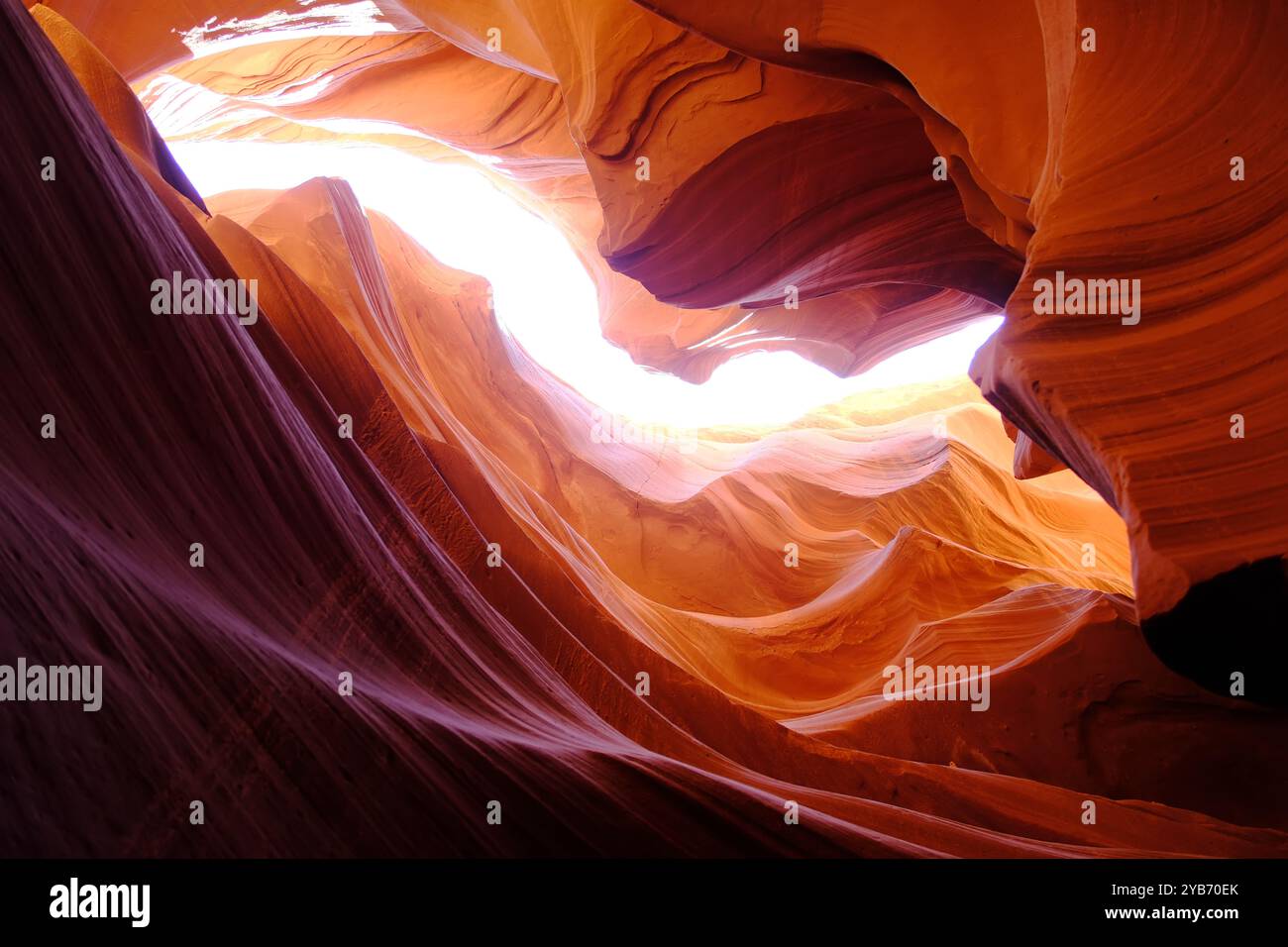 Lower Antelope Canyon rocks with sunshine. Low angle view Stock Photo ...