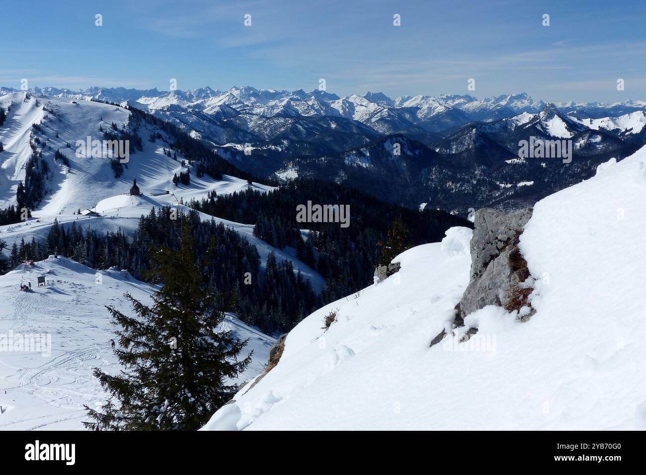 Mountain panorama from Wallberg mountain, Bavaria, Germany, in ...