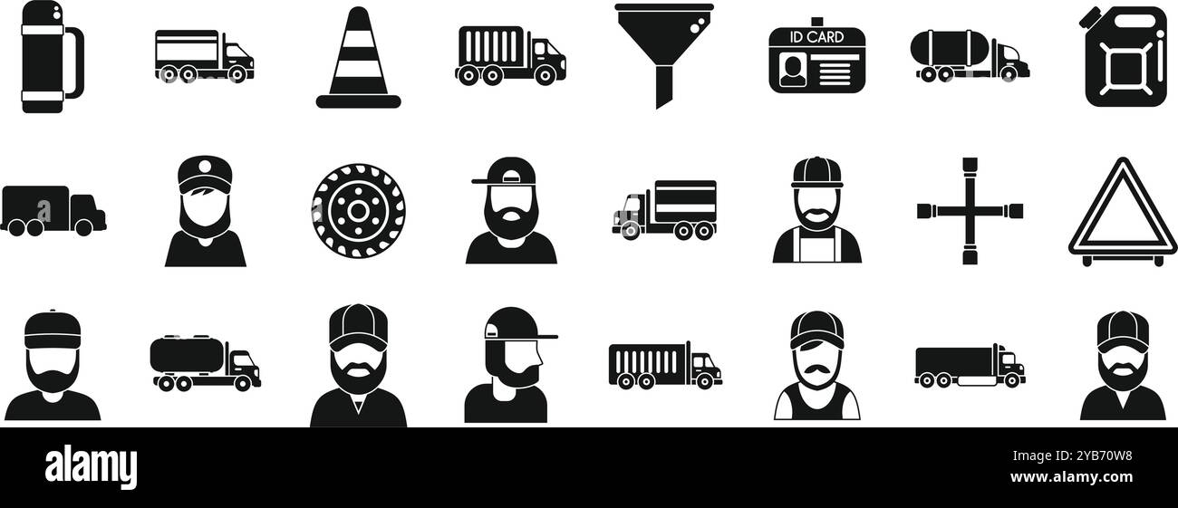 Trucker icons set. This set of icons depicts truck drivers and various ...