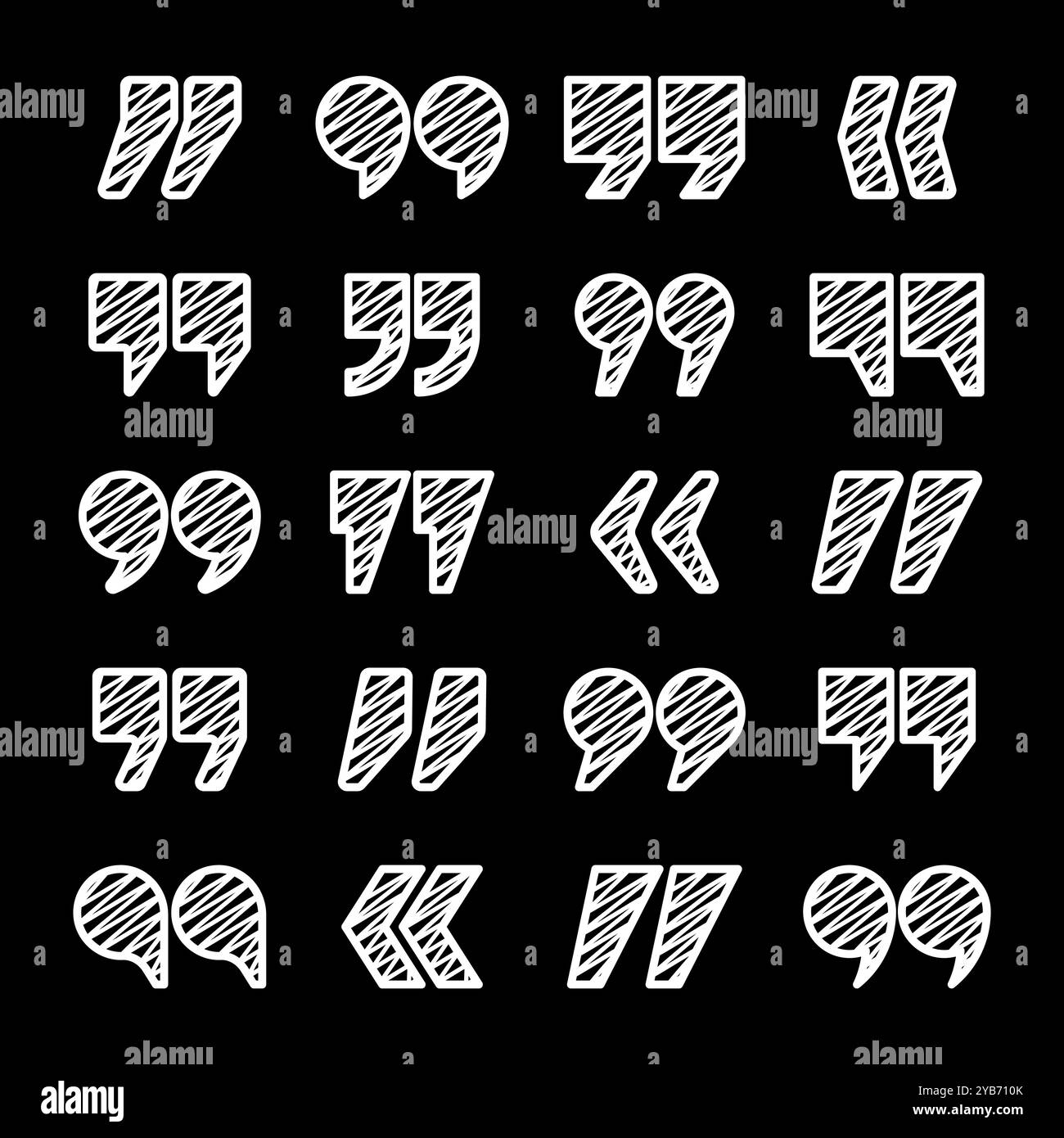 Hatched text quotation marks. Hand drawn quotes icon. Typographic ...