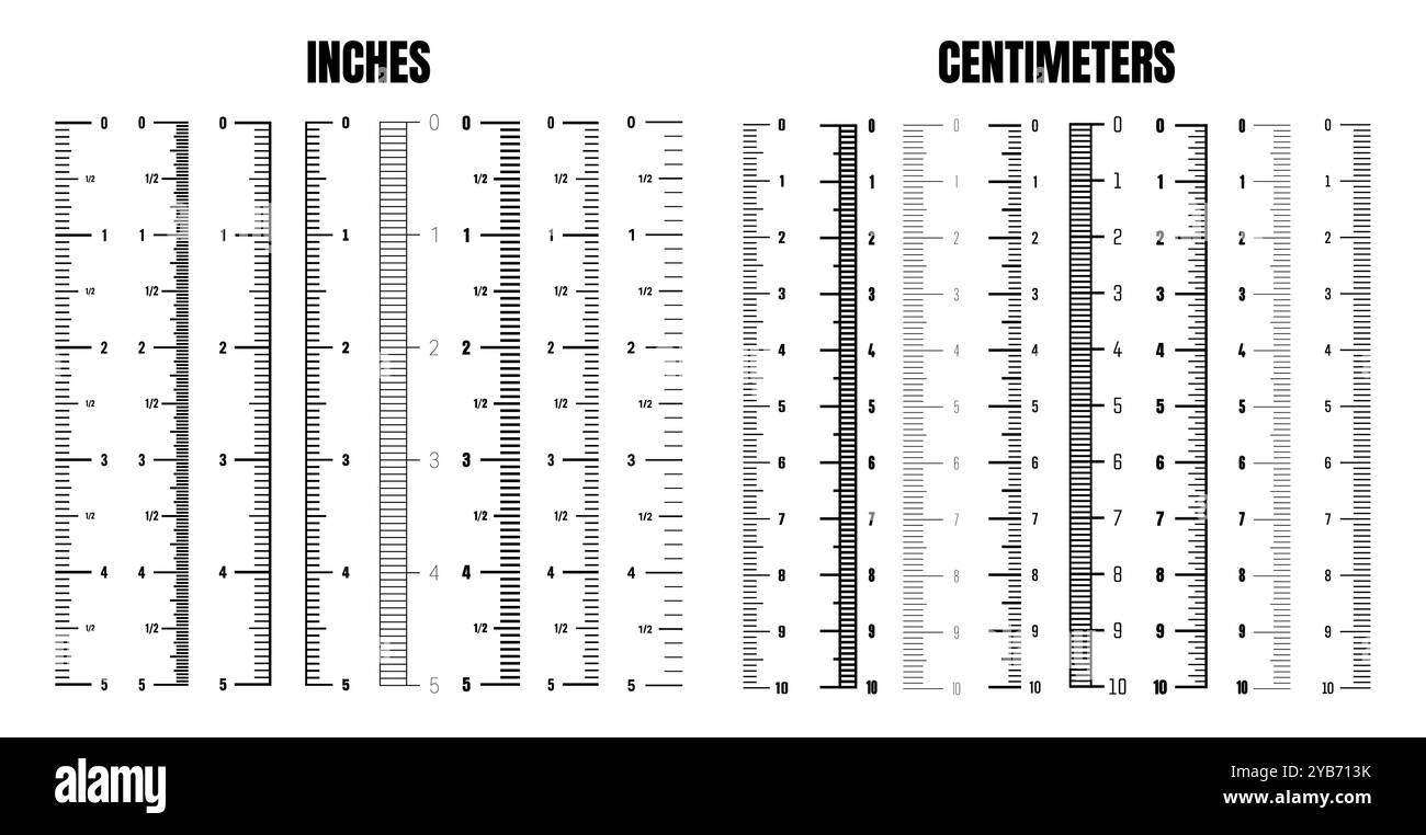 Vertical centimeter and inch scale for measuring length or height ...