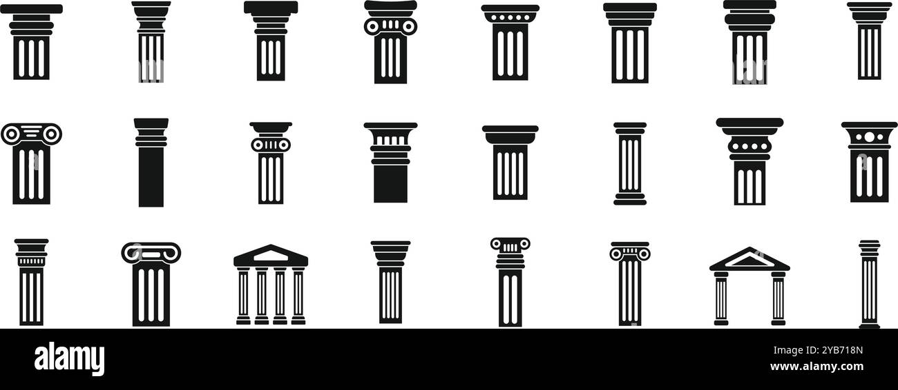 Greece pillar icons set. Set of architectural antique columns showing ...