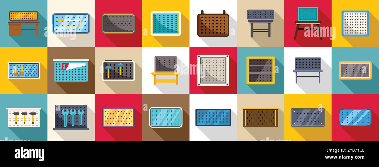 Garage tools board icons set. Different types and sizes of pegboards ...