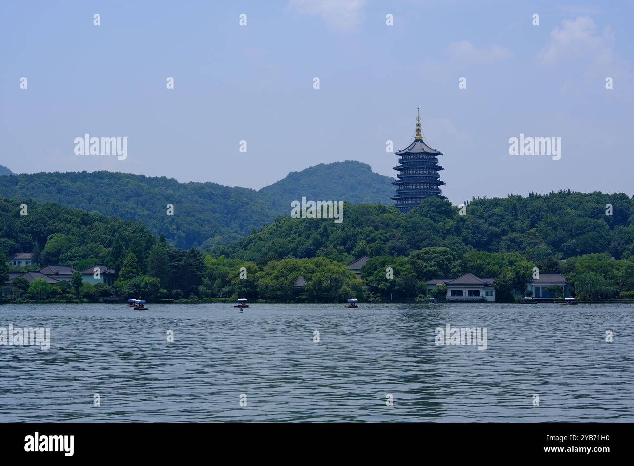 Leifeng Pagoda and west lake at night, in Hangzhou, Zhejiang, China ...