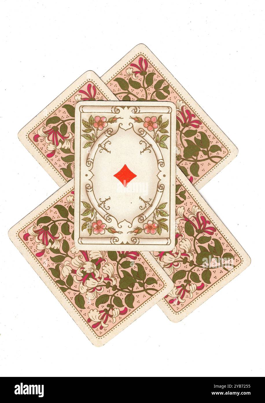 A montage of playing cards with one card revealed on a white background ...