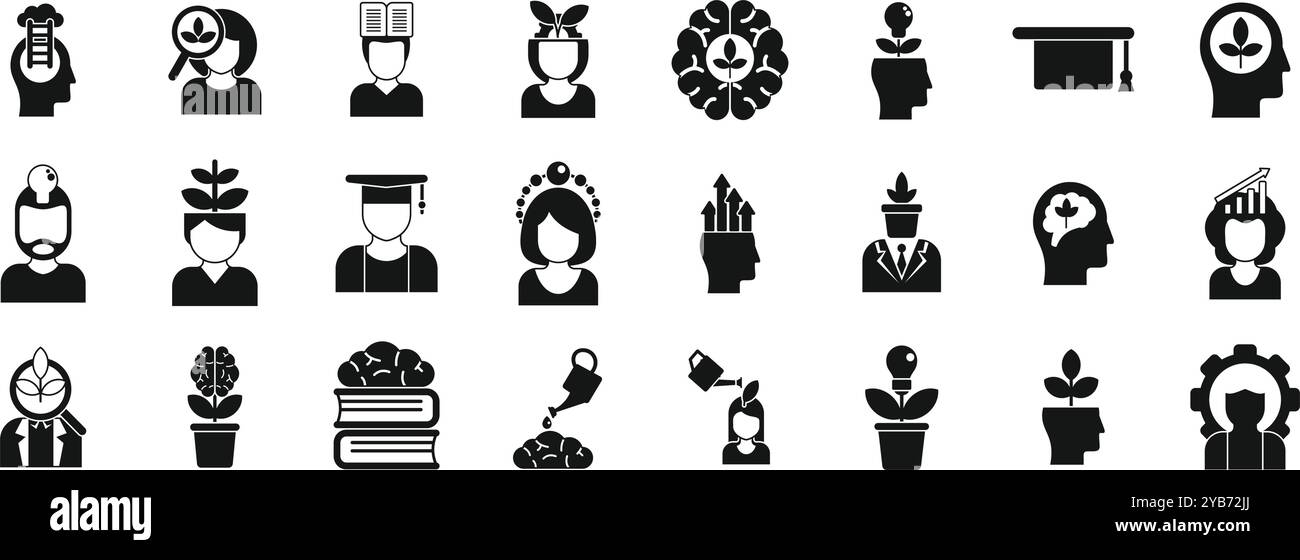 Mindset growth icons set. This set of icons shows people developing ...
