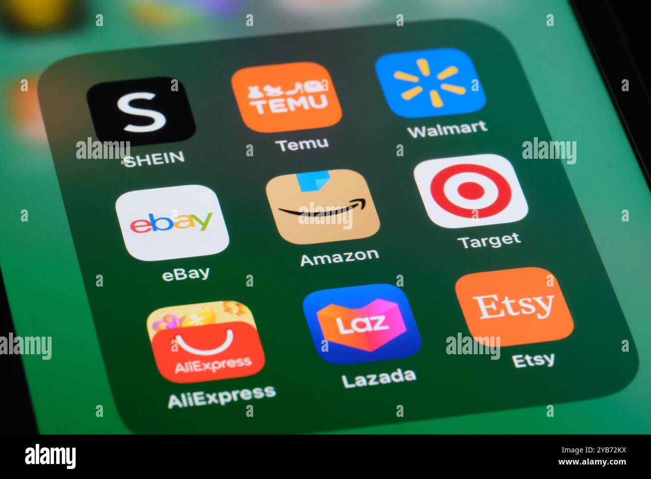 Amazon, eBay, SHEIN, Temu, Walmart, AliExpress, Lazada, Target and Etsy app icon on screen ...