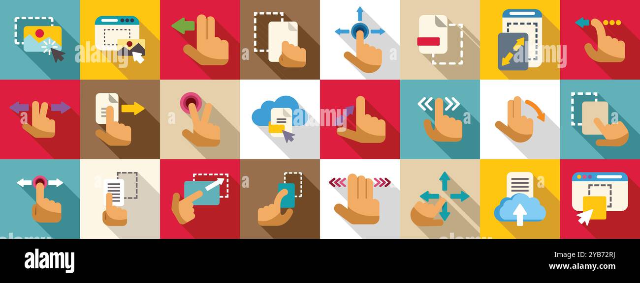 Drag Drop Icons Set Large Set Of Flat Design Style Icons Showing Different Ways Of Using