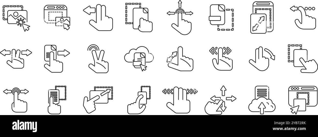 Drag drop icons set. Set of digital multitouch gesture icons for ...