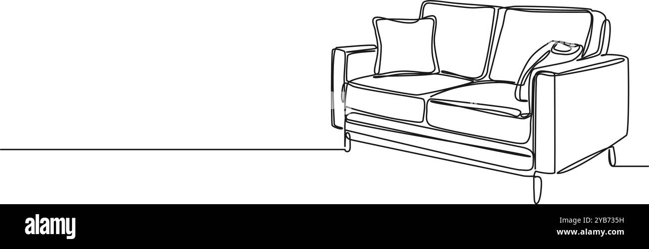 continuous single line drawing of two-seater sofa, line art vector ...