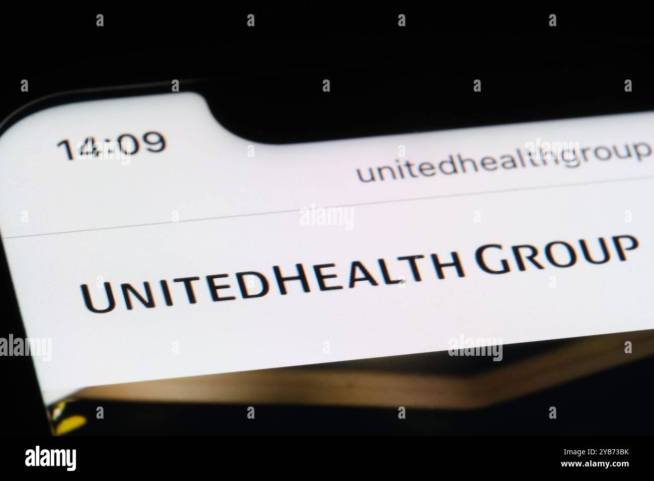 close up UnitedHealth Group company brand logo on website on screen ...