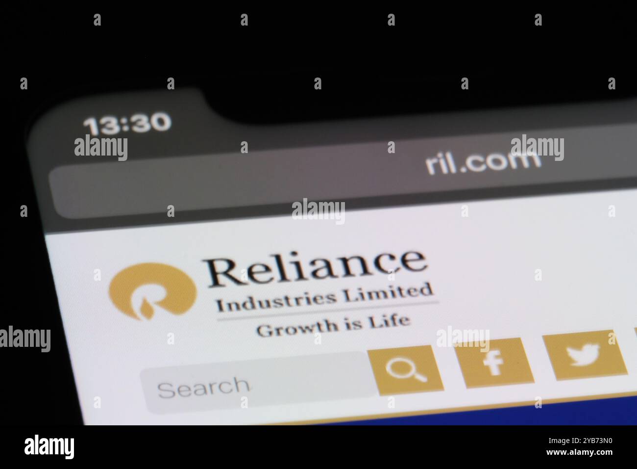 close up Reliance Industries company brand logo on official website ...