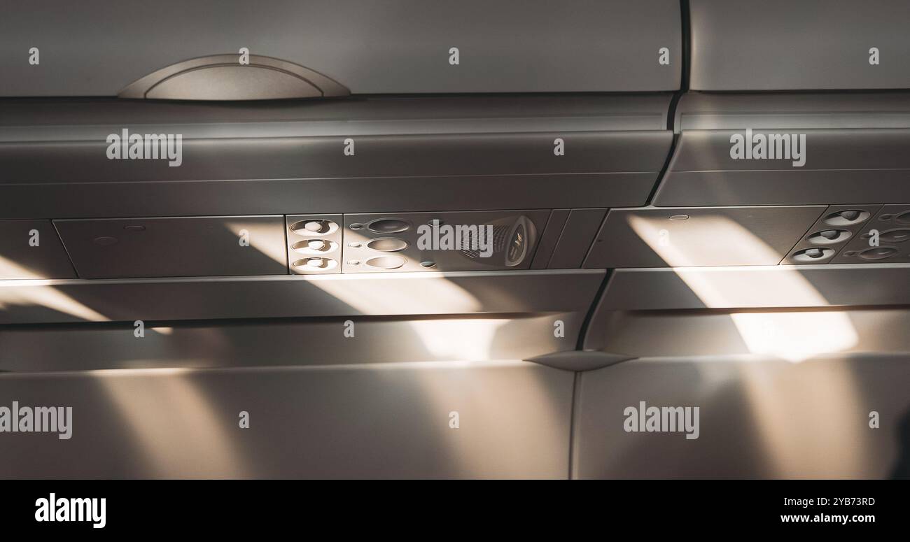 Sun Shining From Airplane Aircraft Plane Window In Cabin Cabin. Shadows ...