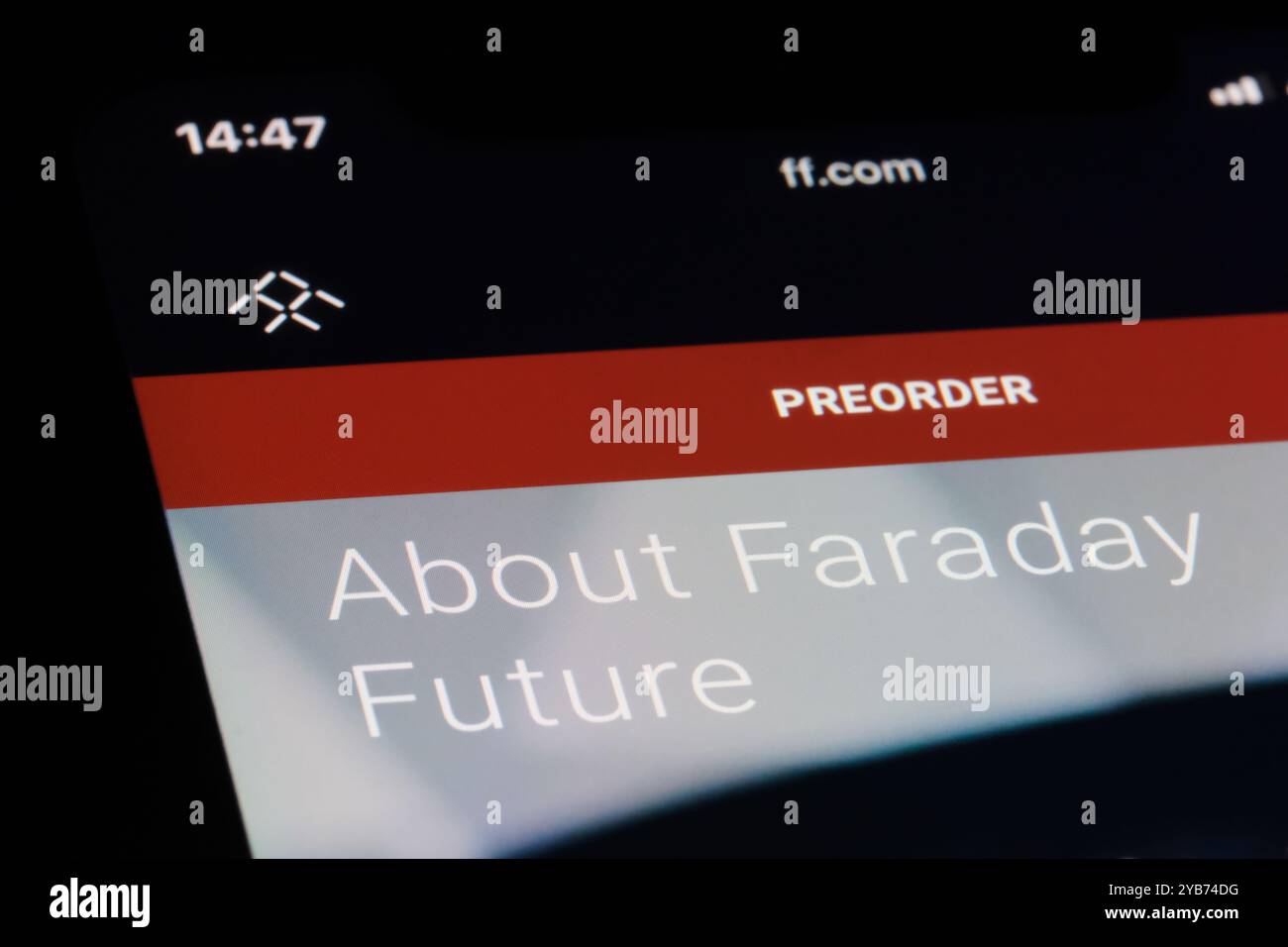 close up Faraday Future company brand logo on official website ...