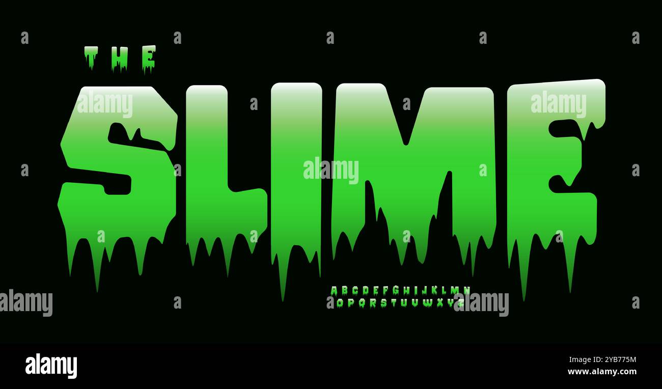 Green slime alphabet, gooey dripping font, cartoon horror typeface ...