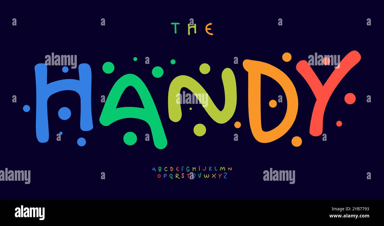Handdrawn playful lettering, colorful bouncy typeface, colorful marker ...