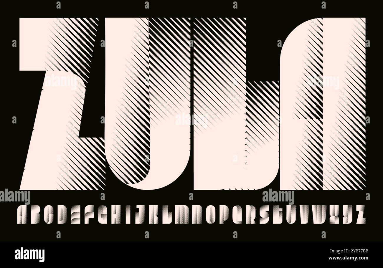 Geometric striped alphabet, retro modern display font, bold logo type ...