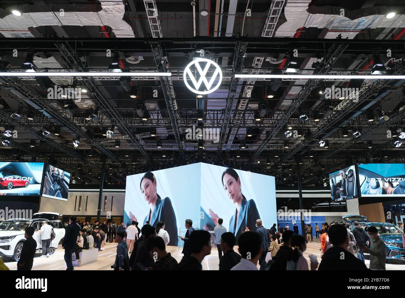 Shanghai,China-April 22nd 2023: many people visit Volkswagen booth at Shanghai auto show ...