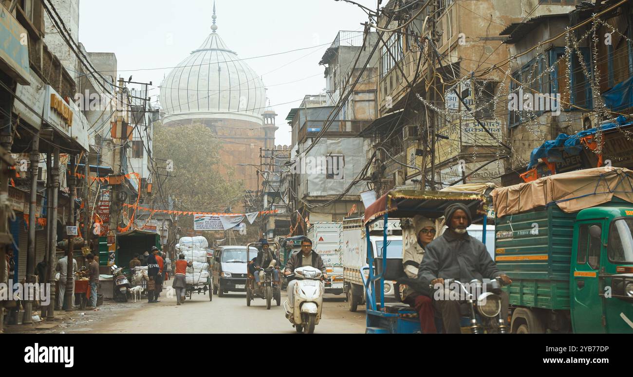 New Delhi, Delhi, India. Traffic On Chawri Bazar Rd road Street. The ...