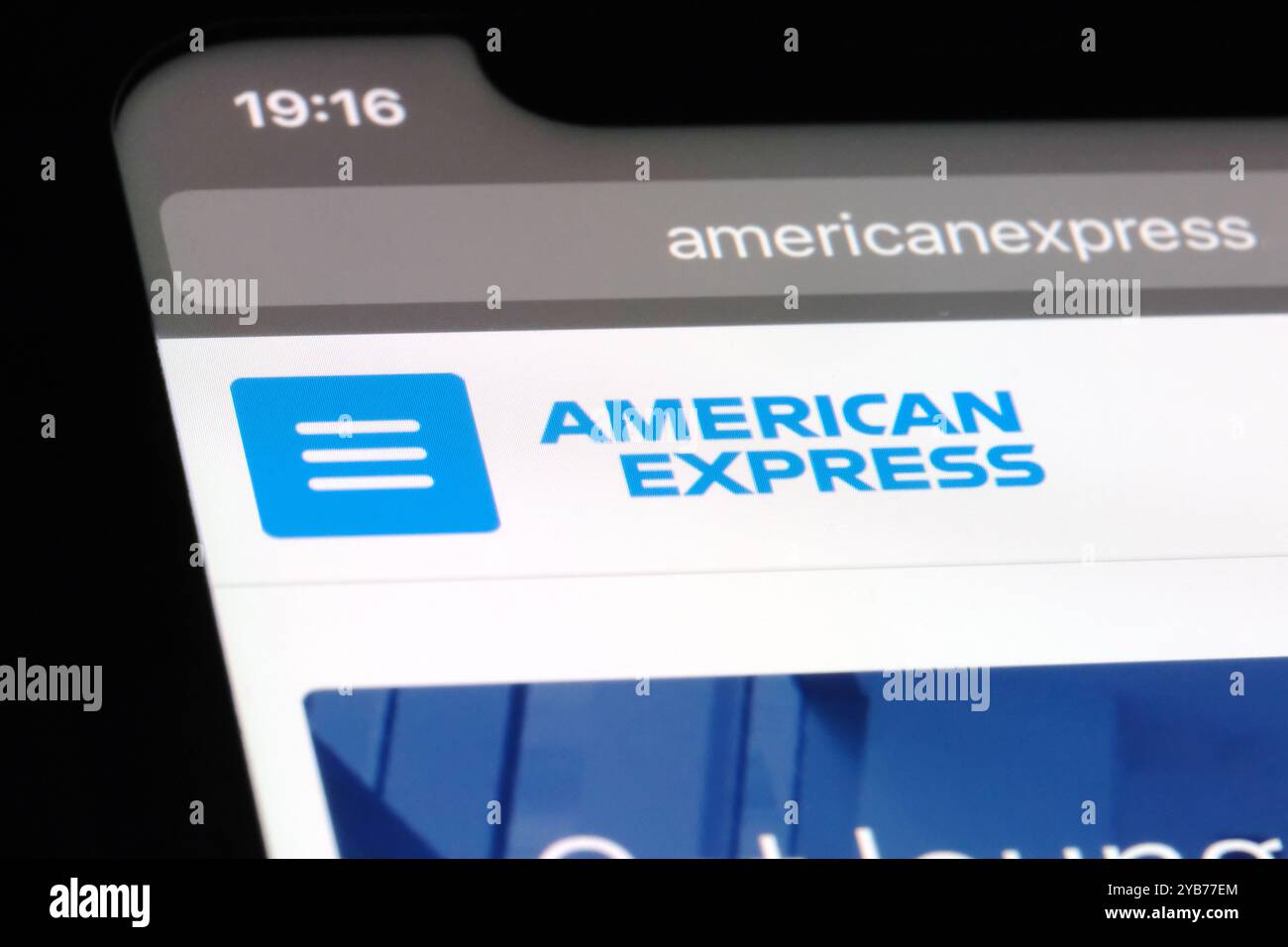 close up American Express Company (Amex) brand logo on official website ...