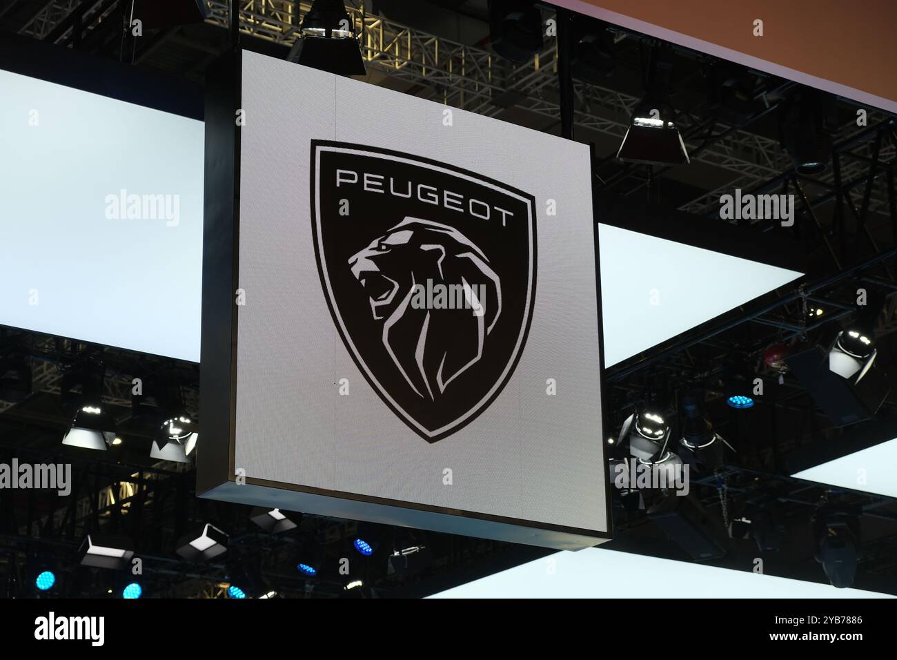 Shanghai,China-April 22nd 2023: close up Peugeot company brand logo ...
