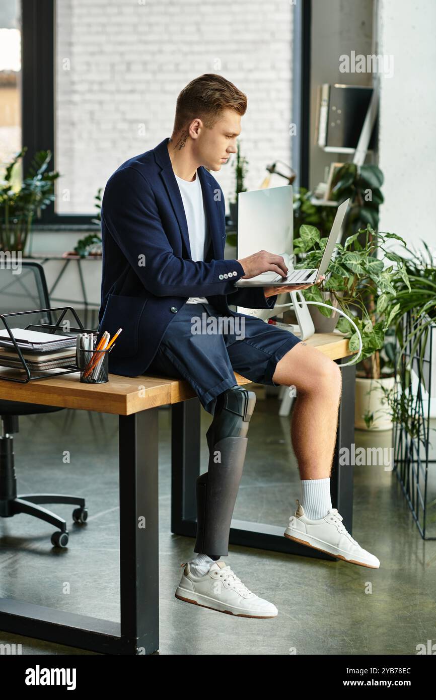 A young professional with a prosthetic limb engages in productive work ...