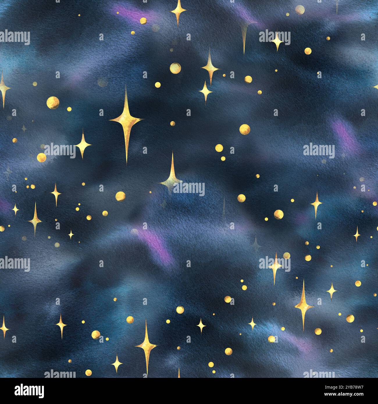Night sky dark blue with clouds and nebulae, paint spots, ink with ...