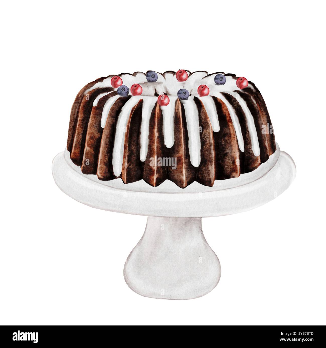 Christmas cupcake watercolor. Hand drawn traditional holiday cake. Clip ...