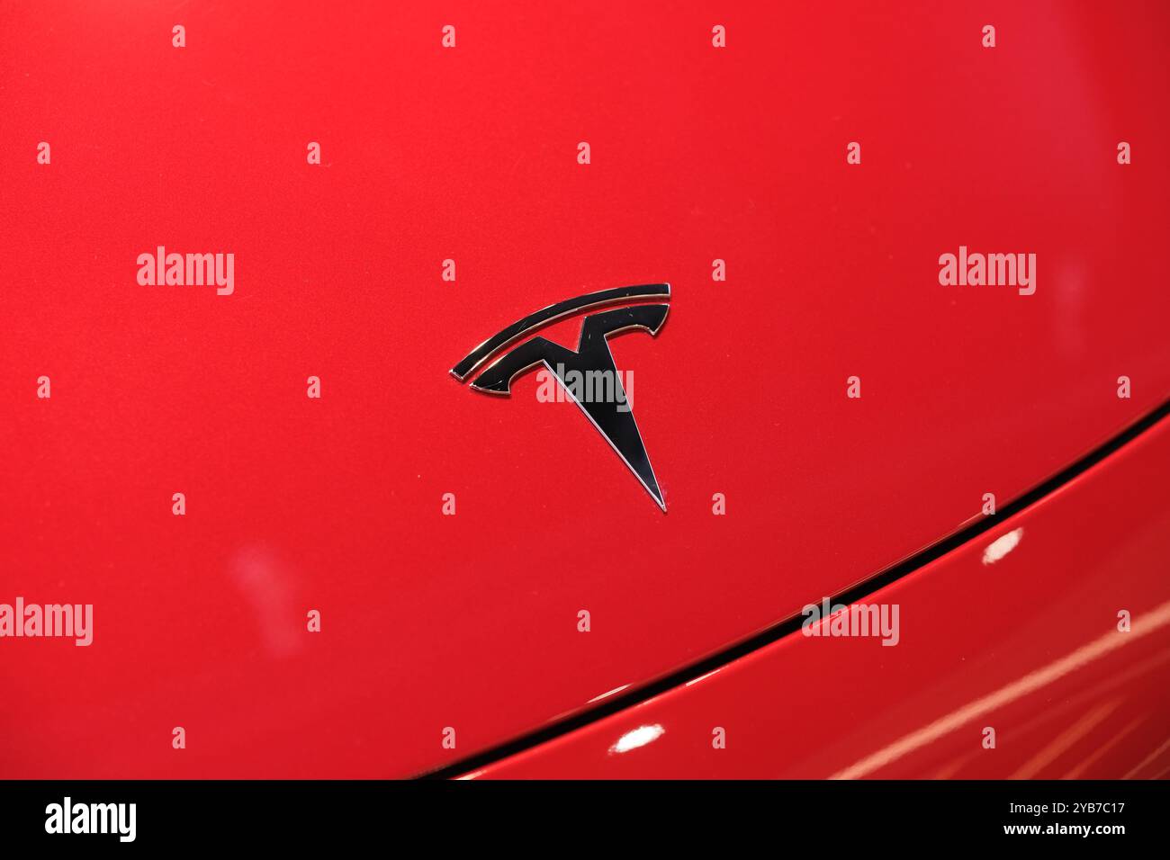 Shanghai,China-July 8th 2023: Tesla car logo. Tesla EV brand logo Stock ...