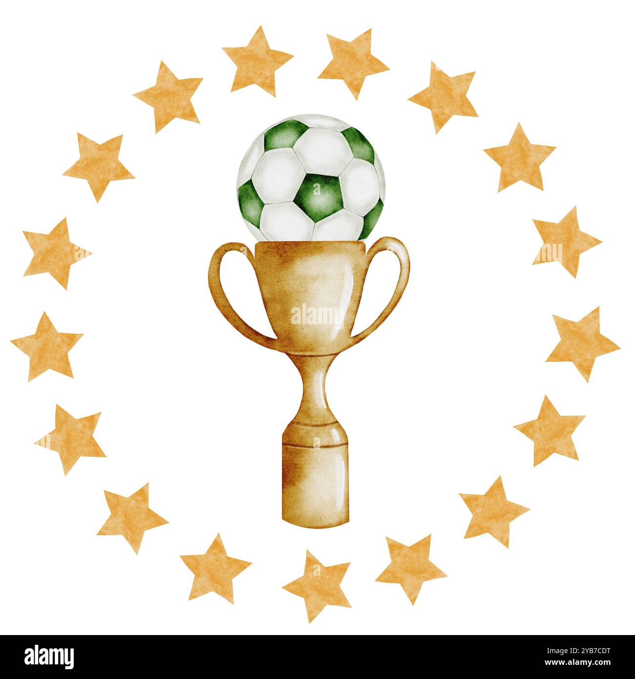 Football Watercolor. Hand drawn composition of a trophy cup, soccer ...