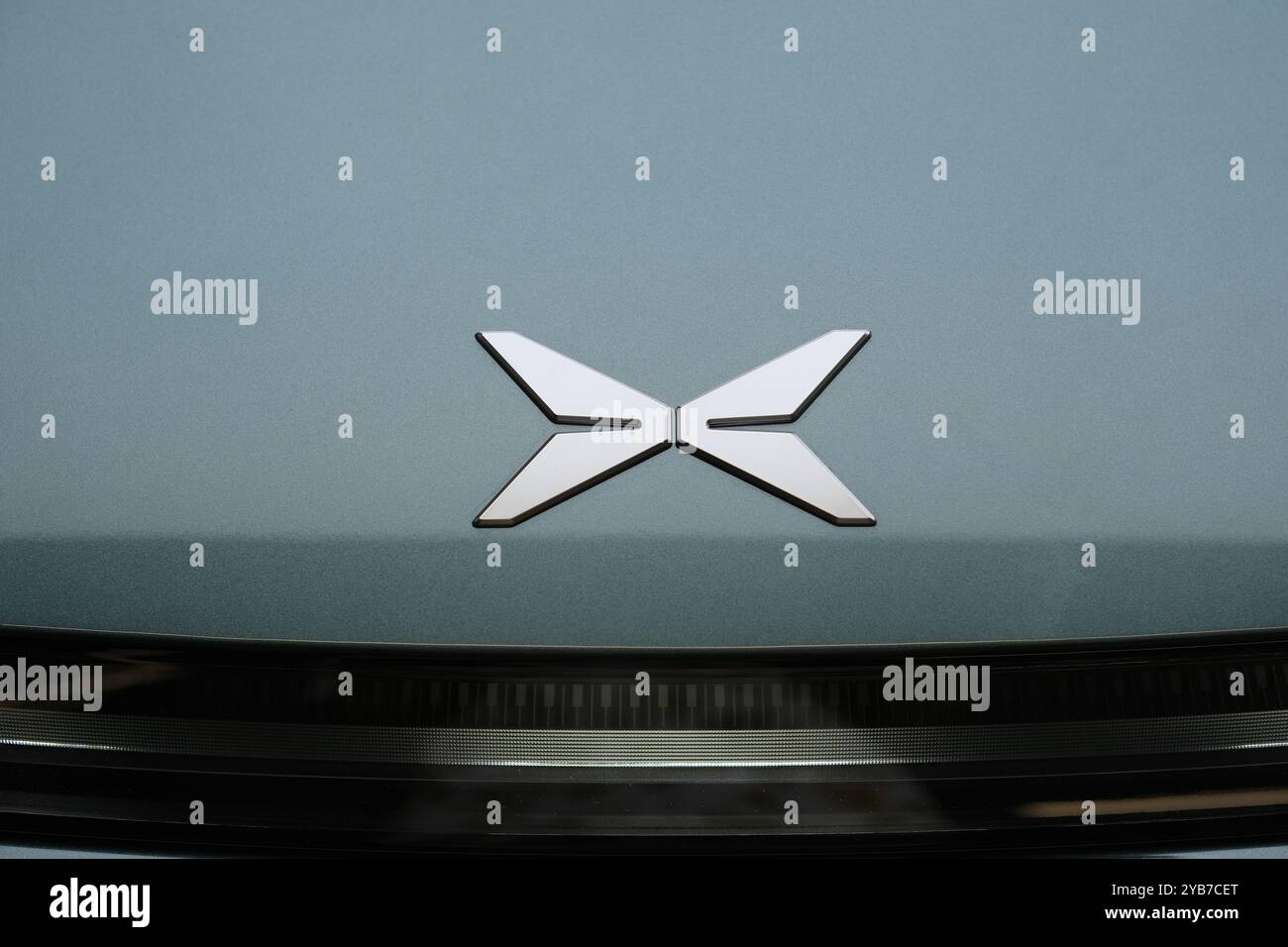 Shanghai,China-August 2nd 2023: close up Xpeng Motors car logo. Chinese ...