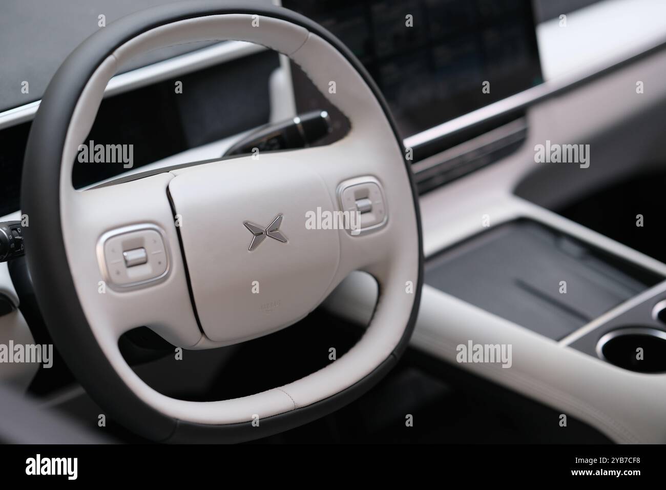 Shanghai,China-August 2nd 2023: Xpeng Motors brand on steering wheel ...