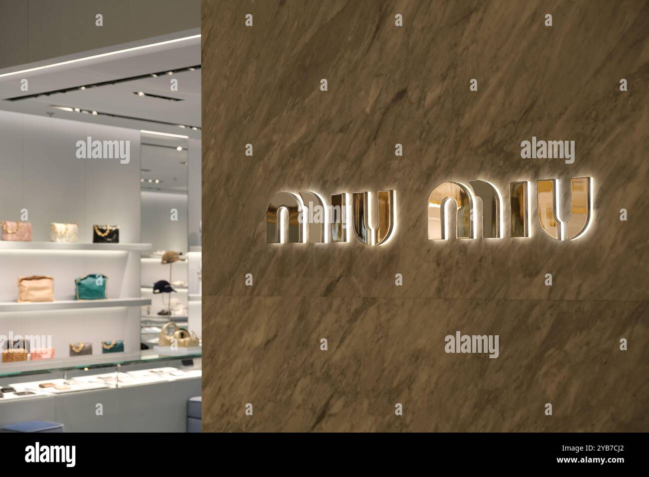 Shanghai,China-Feb. 23rd 2023: Miu Miu retail store and brand logo ...