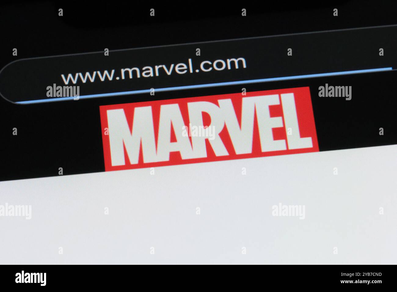 Marvel brand logo on official website. Marvel Comics company logo Stock ...