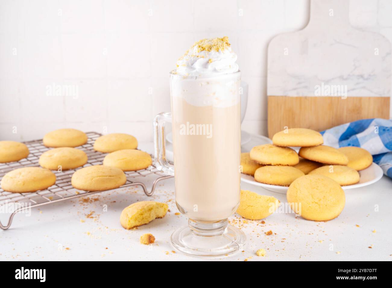 Shortbread sugar cookies milkshake, creamy shake drink with whipped ...