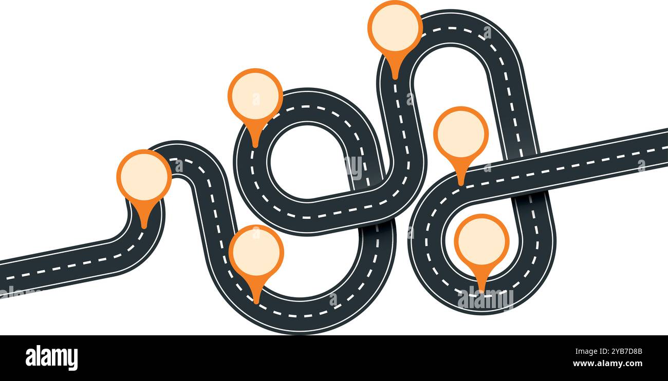 Road scheme with navigation pins. Route color template Stock Vector ...