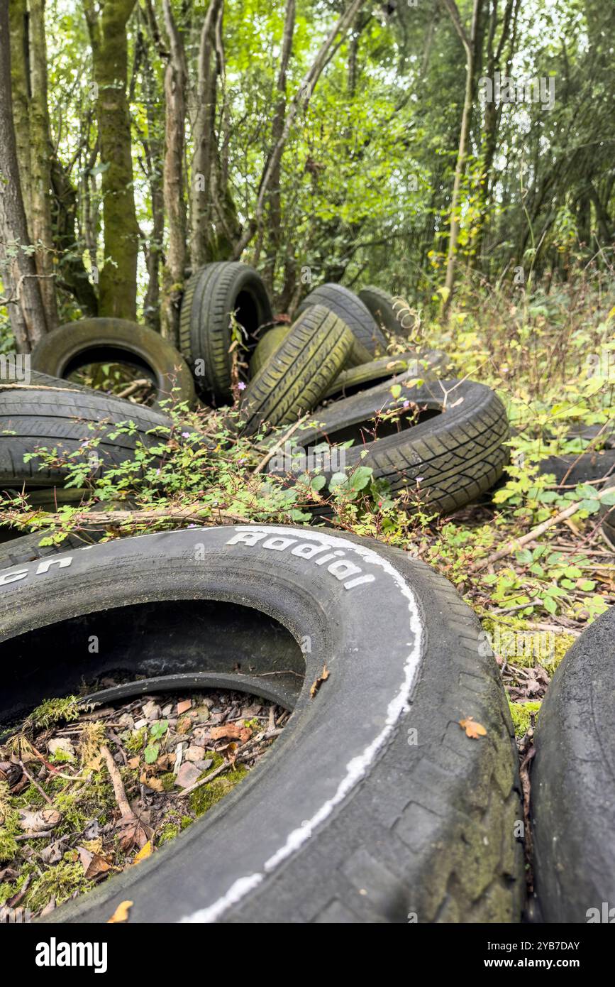old disused vehicle tyres, illegally dumped, fly tip, enviromental ...